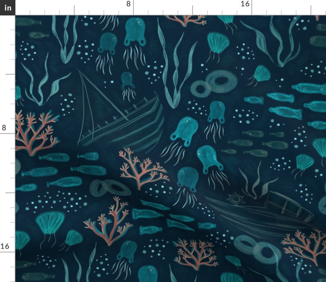 Ocean Fabric Plastic Sea by Artypeaches Oceanic Wildlife - Etsy