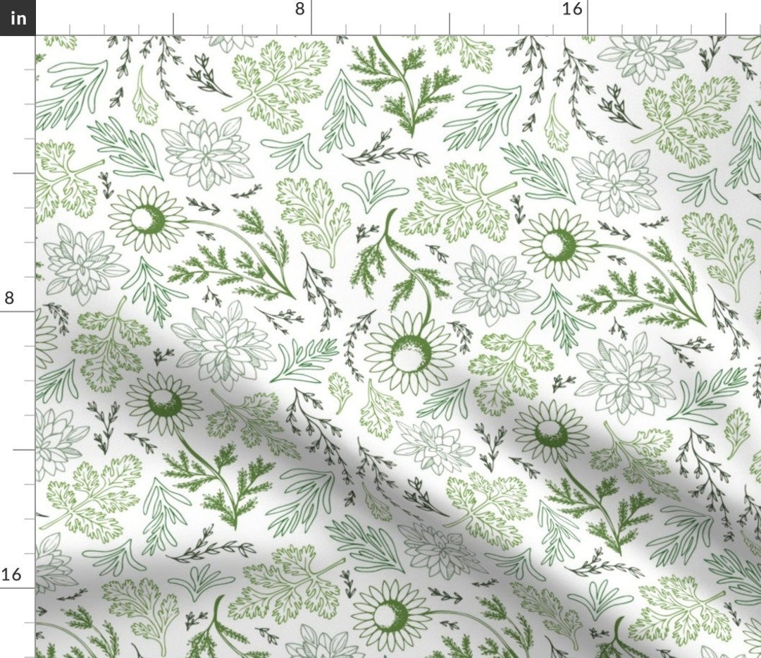 Botanical Fabric Field Herbs in Green Large by Carrie - Etsy