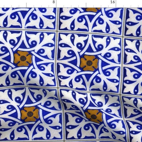 Vintage Blue Tile Fabric Tile Admiral Blue and White by - Etsy