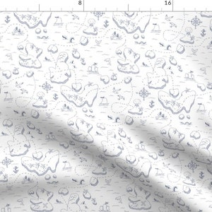 Blue and White Treasure Map Fabric Treasure Map Blue by | Etsy