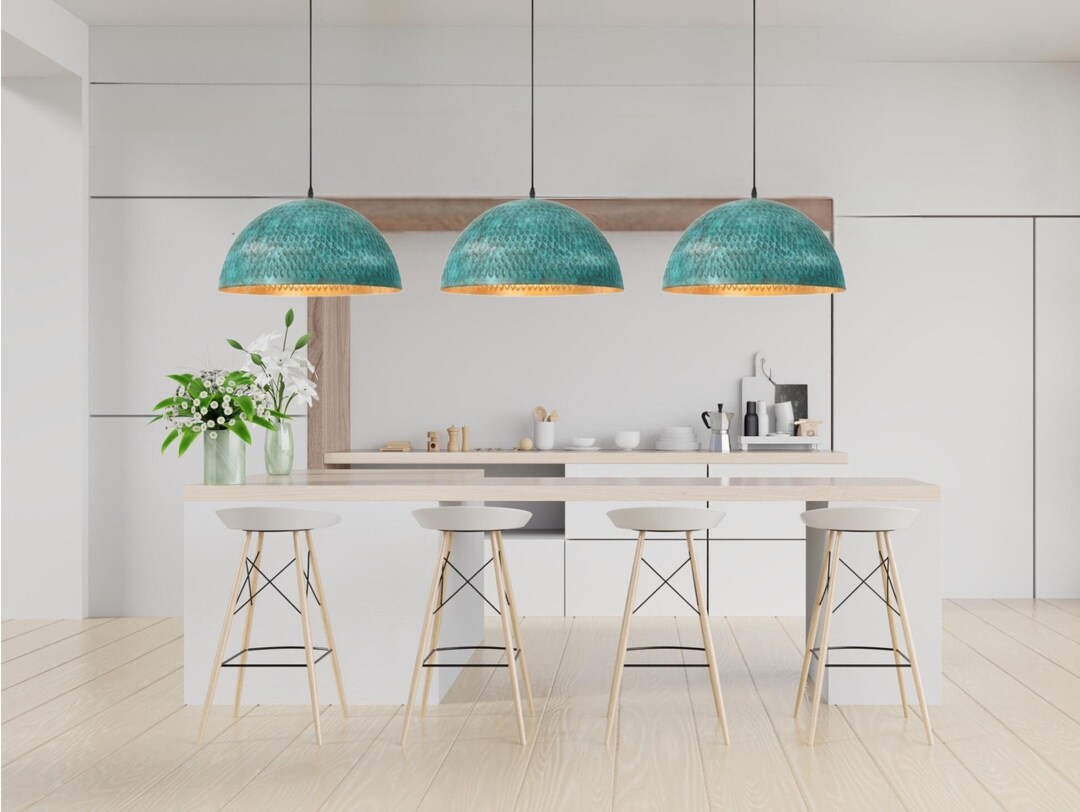 Set of 3 Oxidized Pendant Copper Patina Light,copper Patina Lamp ...