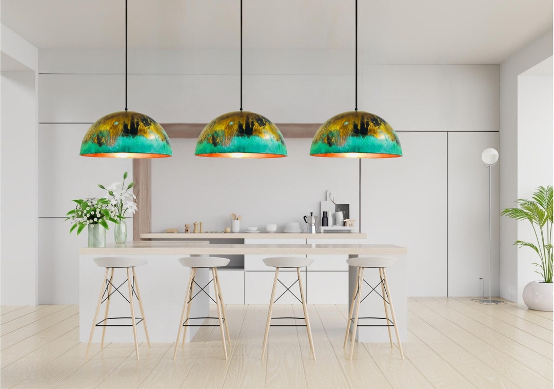 Set of 3 Oxidized Pendant Copper Patina Light,copper Patina Lamp ...