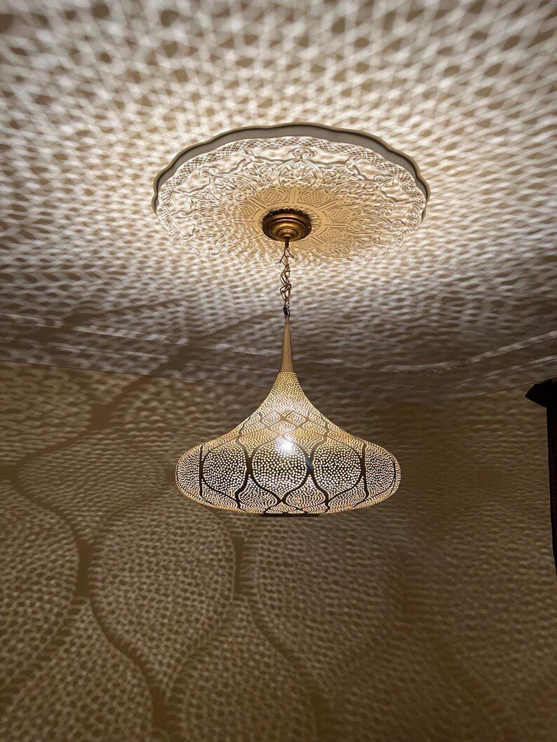 Moroccan Pendant Light, Moroccan Ceiling Fixture, Hanging Brass Lantern ...
