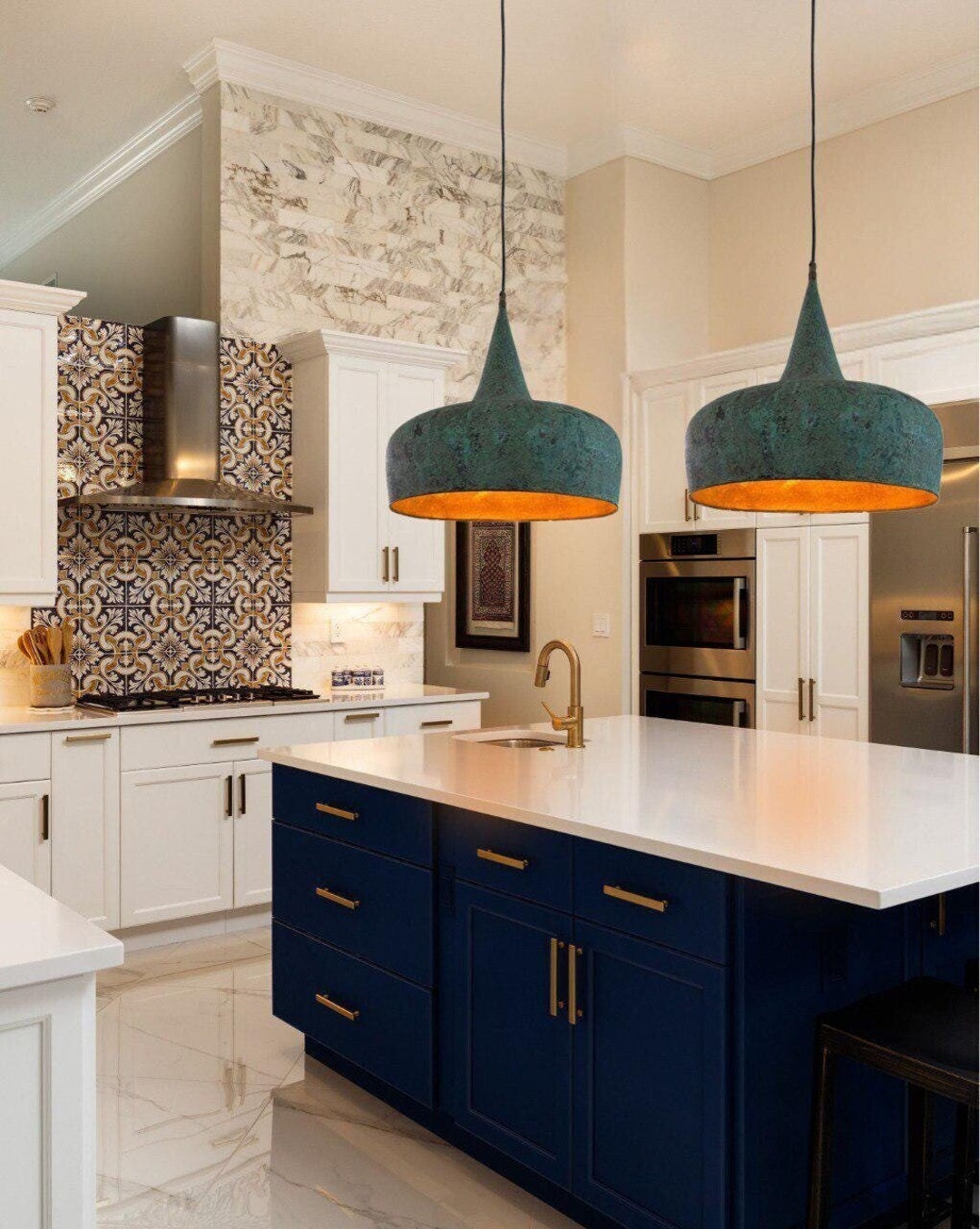 Set of 2 Oxidized Pendant Copper Patina Light,copper Patina Lamp ...