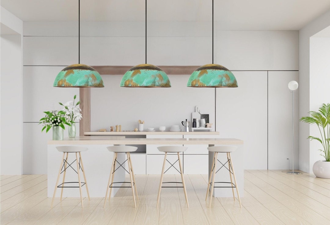 Set of 3 Oxidized Pendant Copper Patina Light,copper Patina Lamp ...