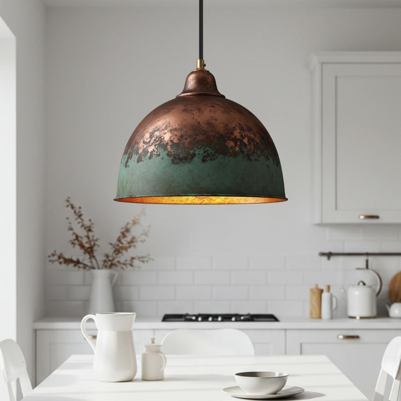Oxidized Copper Dome Pendant Light: Rustic Island Kitchen Lighting - Etsy