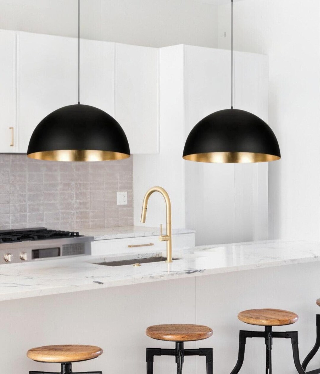 Set 2 Oxidized Copper Patina Pendant Lights | Brass Dome Light Fixture ...