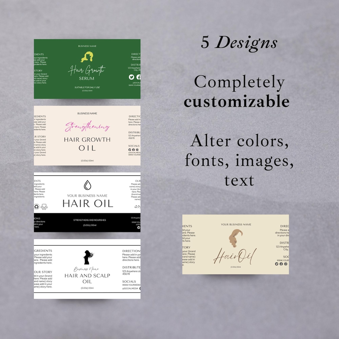Hair Growth Oil Label Template, DIY Hair Oil Label Canva Templates ...