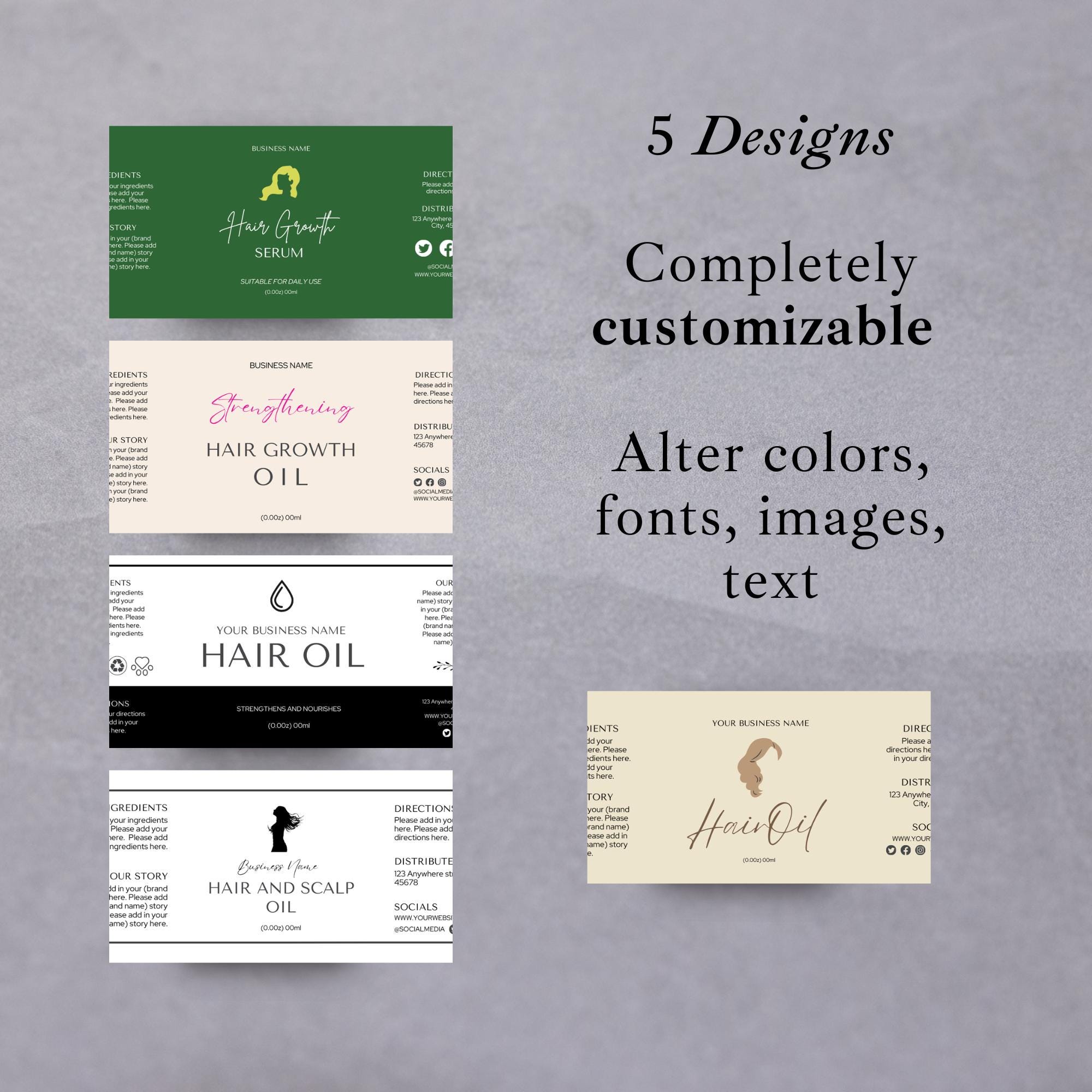 Hair Growth Oil Label Template, DIY Hair Oil Label Canva Templates ...