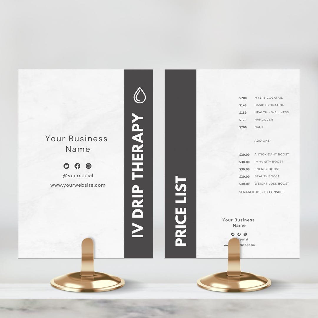 IV Therapy Price List Template, IV Drip Pricing Guide, IV Hydration ...