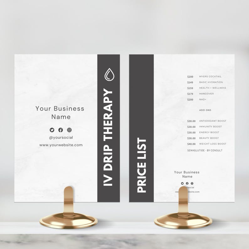 IV Therapy Price List Template, IV Drip Pricing Guide, IV Hydration ...