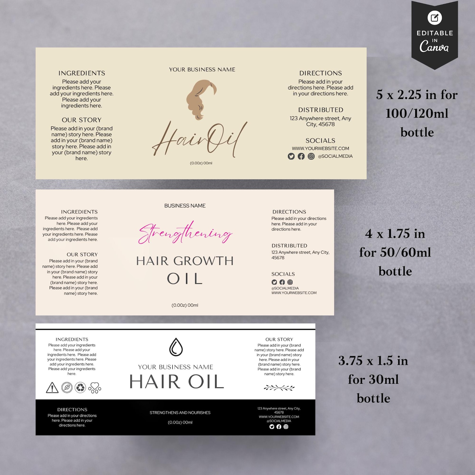 Hair Growth Oil Label Template, DIY Hair Oil Label Canva Templates ...