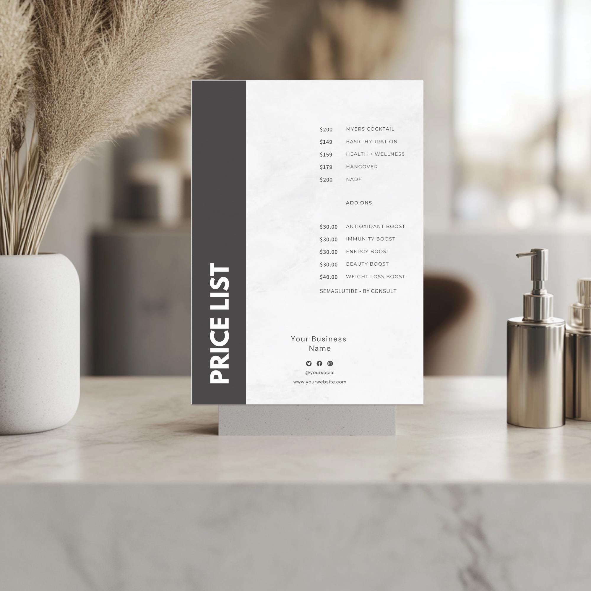 IV Therapy Price List Template, IV Drip Pricing Guide, IV Hydration ...