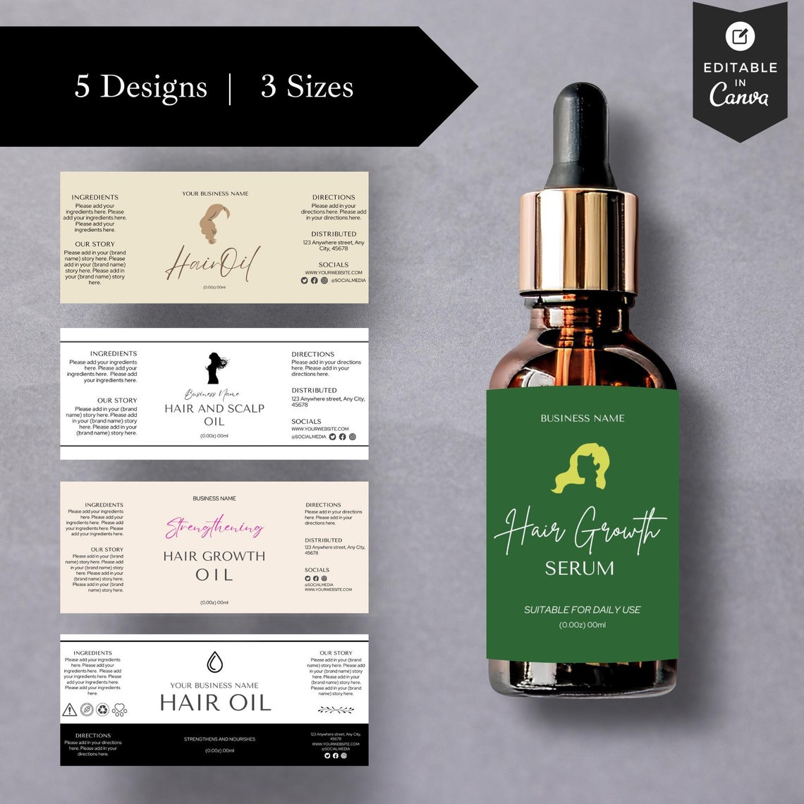 Hair Growth Oil Label Template, DIY Hair Oil Label Canva Templates ...