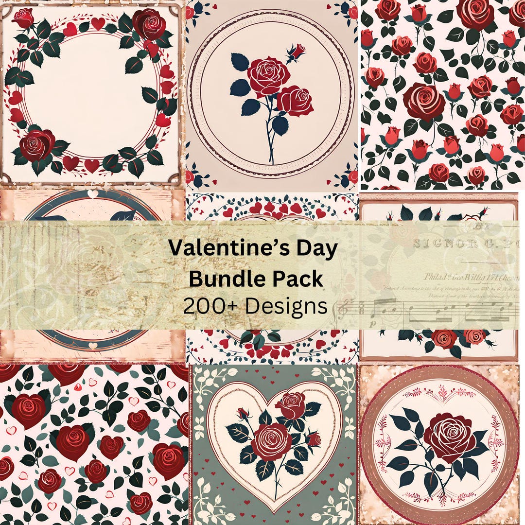 200+ Valentine's Day Digital Bundle Pack for Tees, Etc.. Roses & Hearts ...