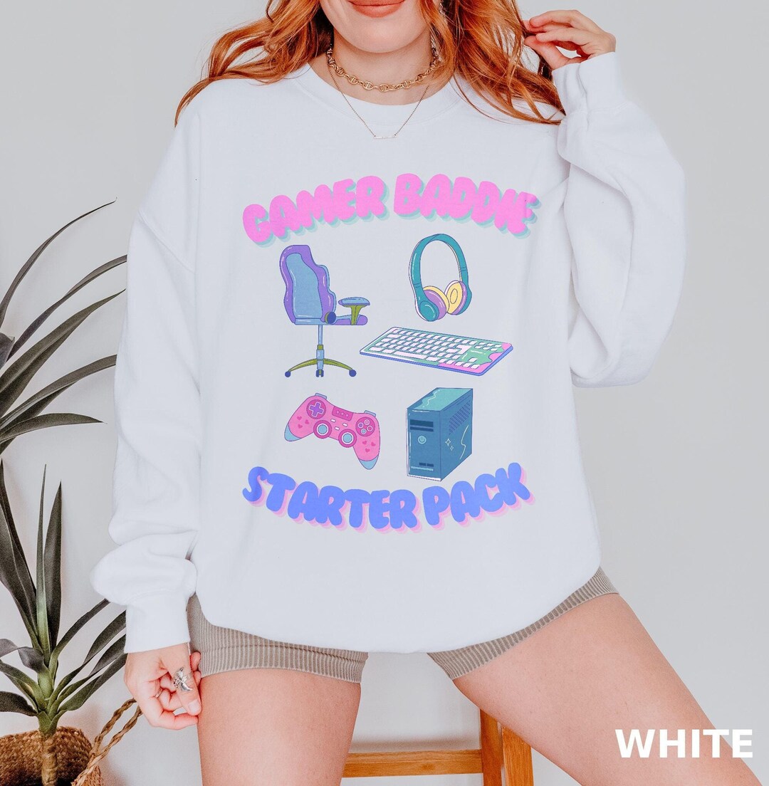 Gamer Baddie Start Pack Pastel Graphic Crewneck Pullover Cotton ...