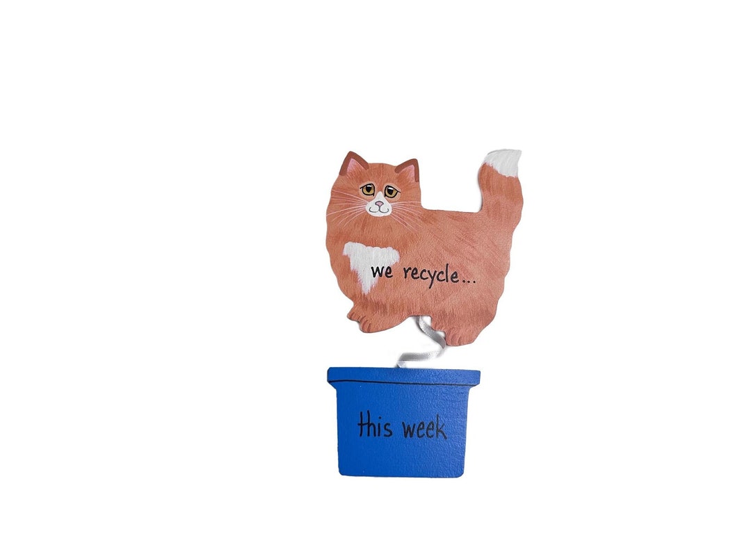 Recycle Sign Orange Long Haired Cat Flip Sign: Wooden Fridge Magnet for ...