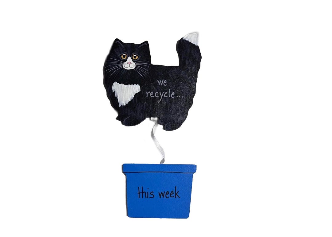 Recycle Sign Reversible Wooden Cat Magnet: Artistic Fridge Decor for ...