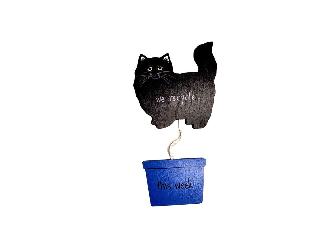 Recycle Sign Reversible Wooden Black Cat Kitchen Magnet Sign: Flip ...