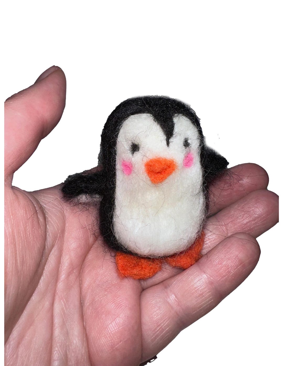 Needle Felted Penguin Wool Sculpture With Rosy Cheeks and Orange Feet ...