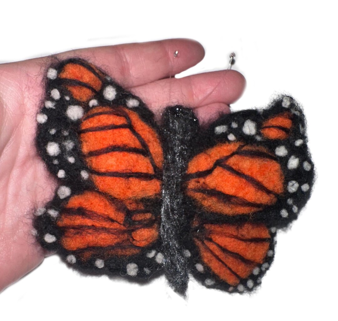 Needle Felted Handmade Monarch Butterfly – Orange, Black & White – 4x3 ...