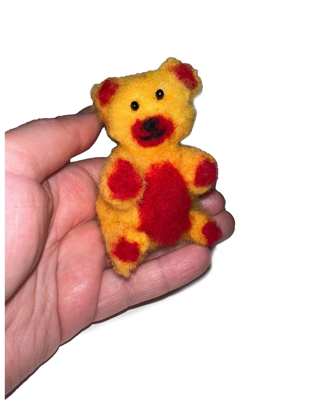 Adorable 2-inch Needle Felted Teddy Bear: Handmade Yellow & Red Wool ...