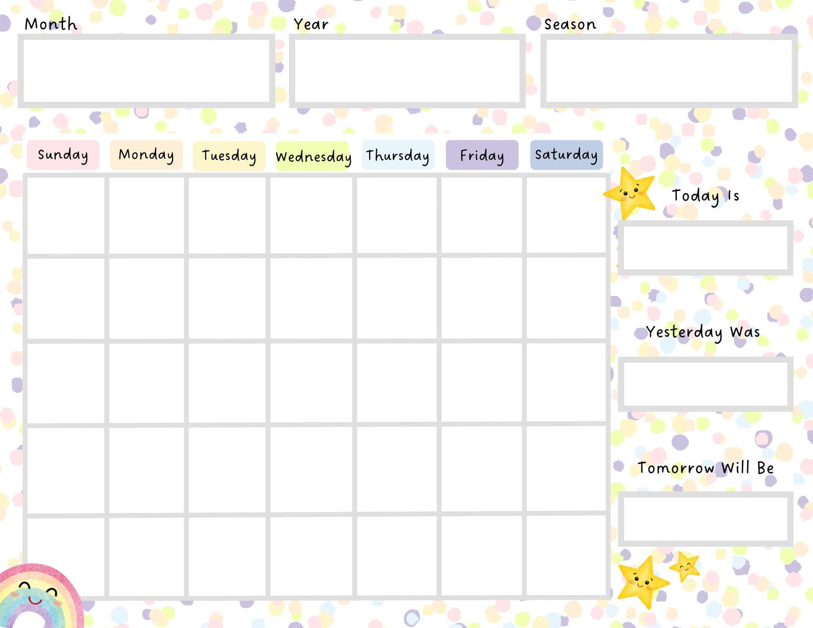 Children's Interactive Printable Calendar - Etsy