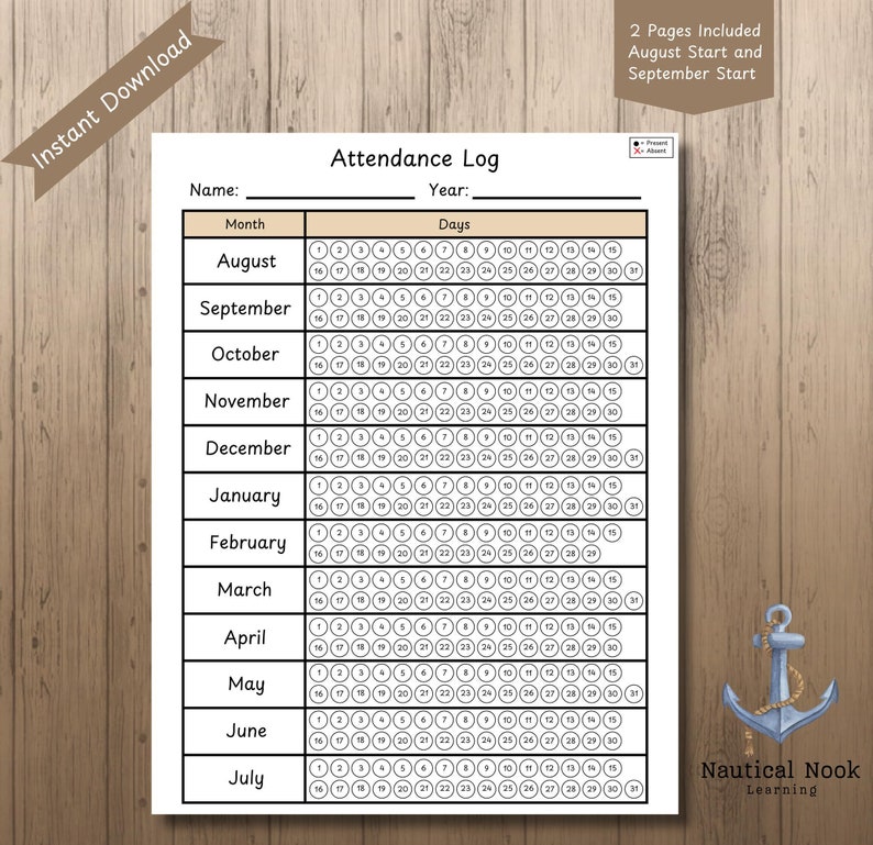 Homeschool Attendance Sheet PDF Digital School Record Keeping Printable ...