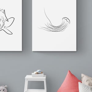 Printable Jellyfish Wall Art: Minimalist Single Line Sea Life Drawing ...