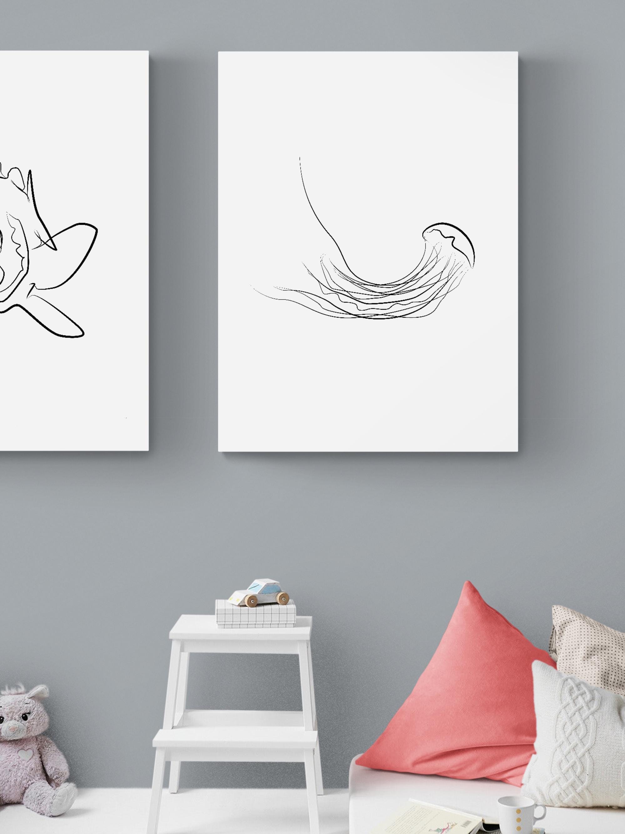 Printable Jellyfish Wall Art: Minimalist Single Line Sea Life Drawing ...