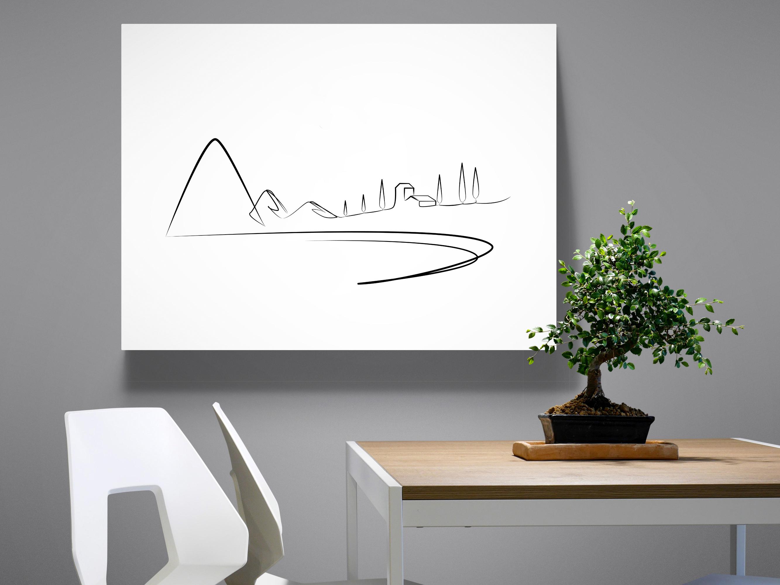 Single Line Landscape Drawing Printable - Minimalist Nature Art Wall ...