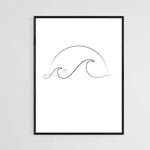 Printable One Line Drawing of Waves and Sun. One Line Art of Ocean ...