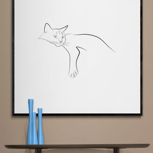 Minimalist Lazy Cat Printable, Modern Single Line Art Drawing for Wall ...