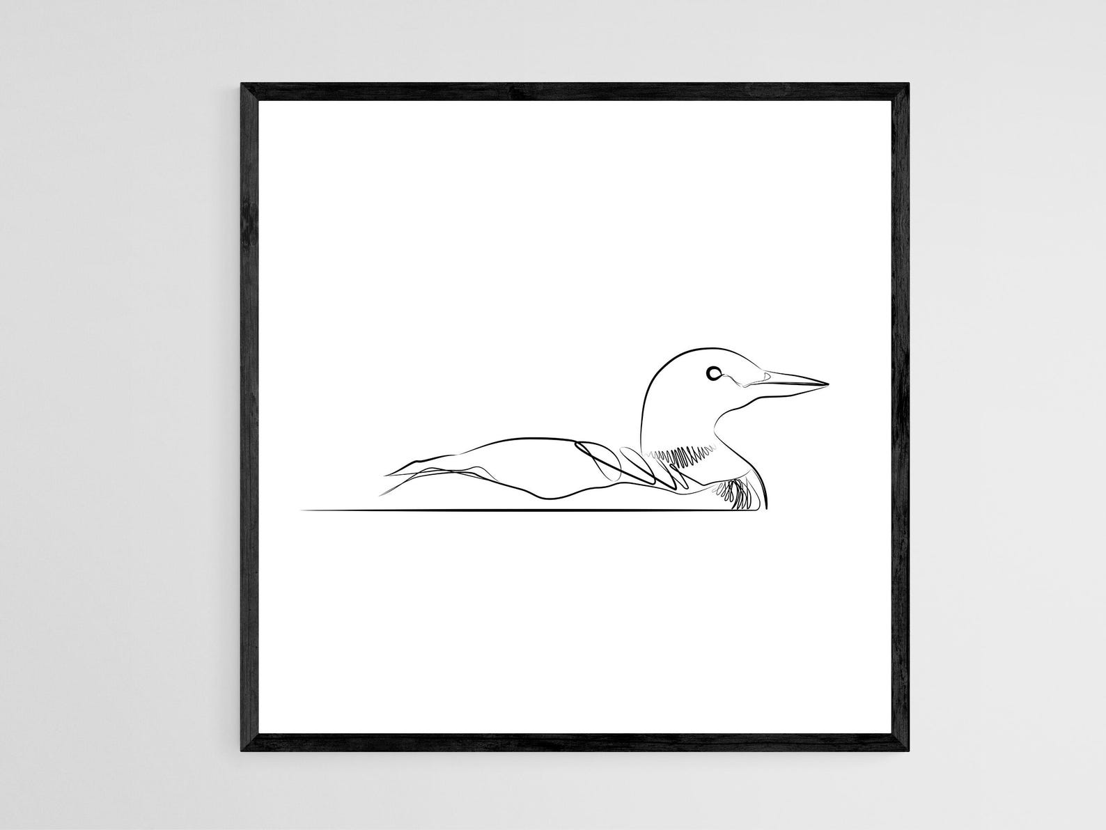 Minimalist Common Loon Wall Art - One Line Bird Drawing Printable Decor ...