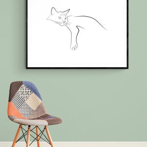 Minimalist Lazy Cat Printable, Modern Single Line Art Drawing for Wall ...