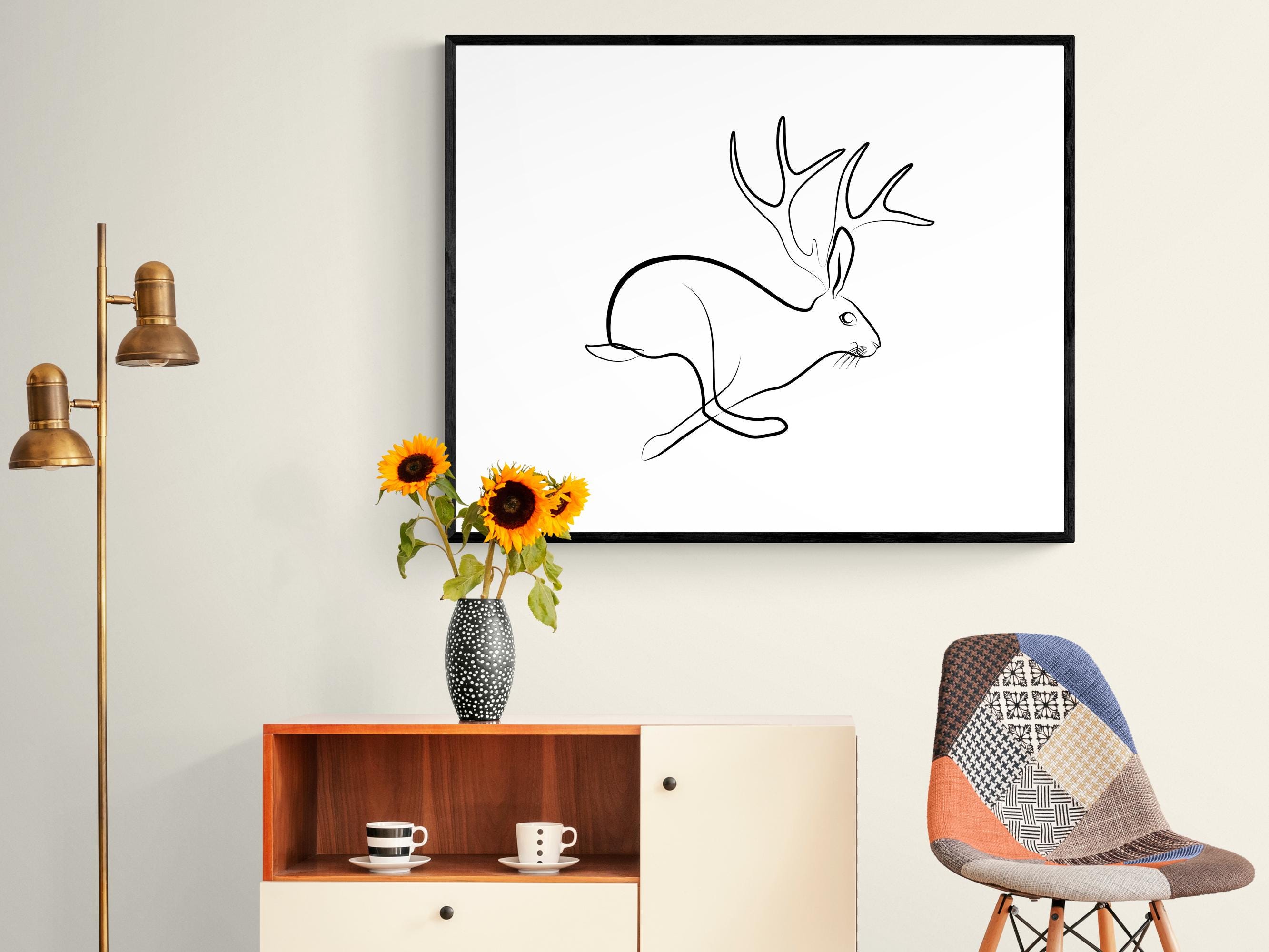 Running Jackalope Minimalist One Line Animal Art - Abstract Modern Wall ...