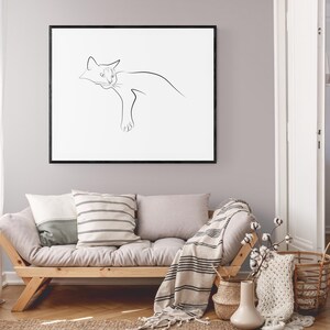 Minimalist Lazy Cat Printable, Modern Single Line Art Drawing for Wall ...