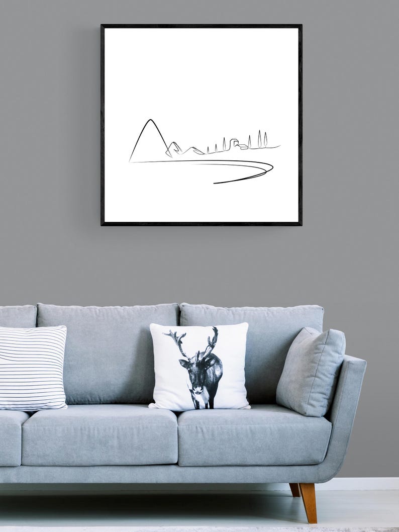 Single Line Landscape Drawing Printable - Minimalist Nature Art Wall ...