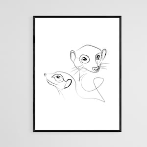Elegant Minimalist Meerkat Line Drawing Print - Contemporary Wall Art ...