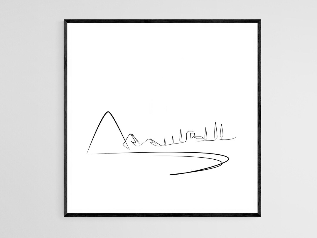 Single Line Landscape Drawing Printable - Minimalist Nature Art Wall ...
