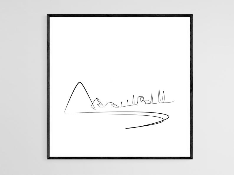 Single Line Landscape Drawing Printable - Minimalist Nature Art Wall ...