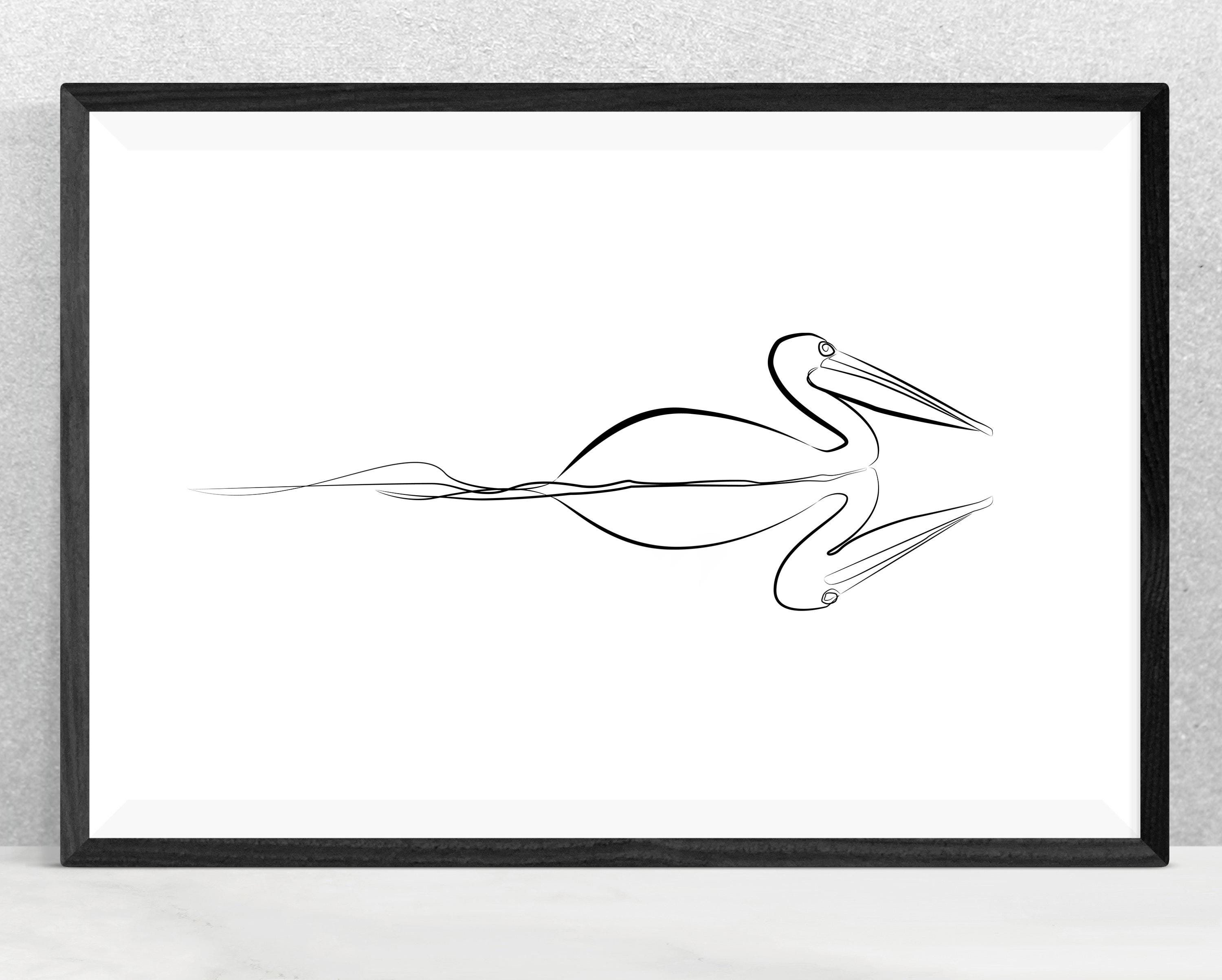 One Line Drawing of Swimming Pelican. Printable Minimalist One Line Art ...