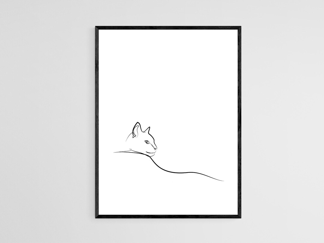 Minimalist Cat Art - One Line Drawing, Printable Animal Decor, Unique ...