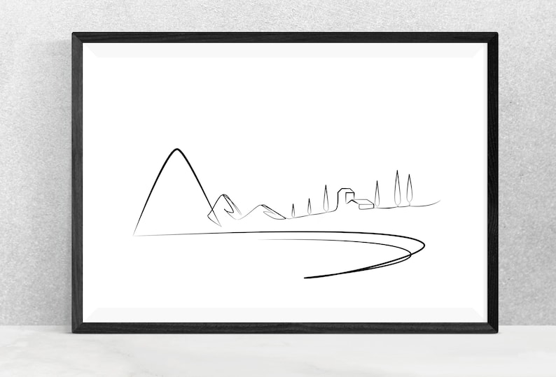 Single Line Landscape Drawing Printable - Minimalist Nature Art Wall ...