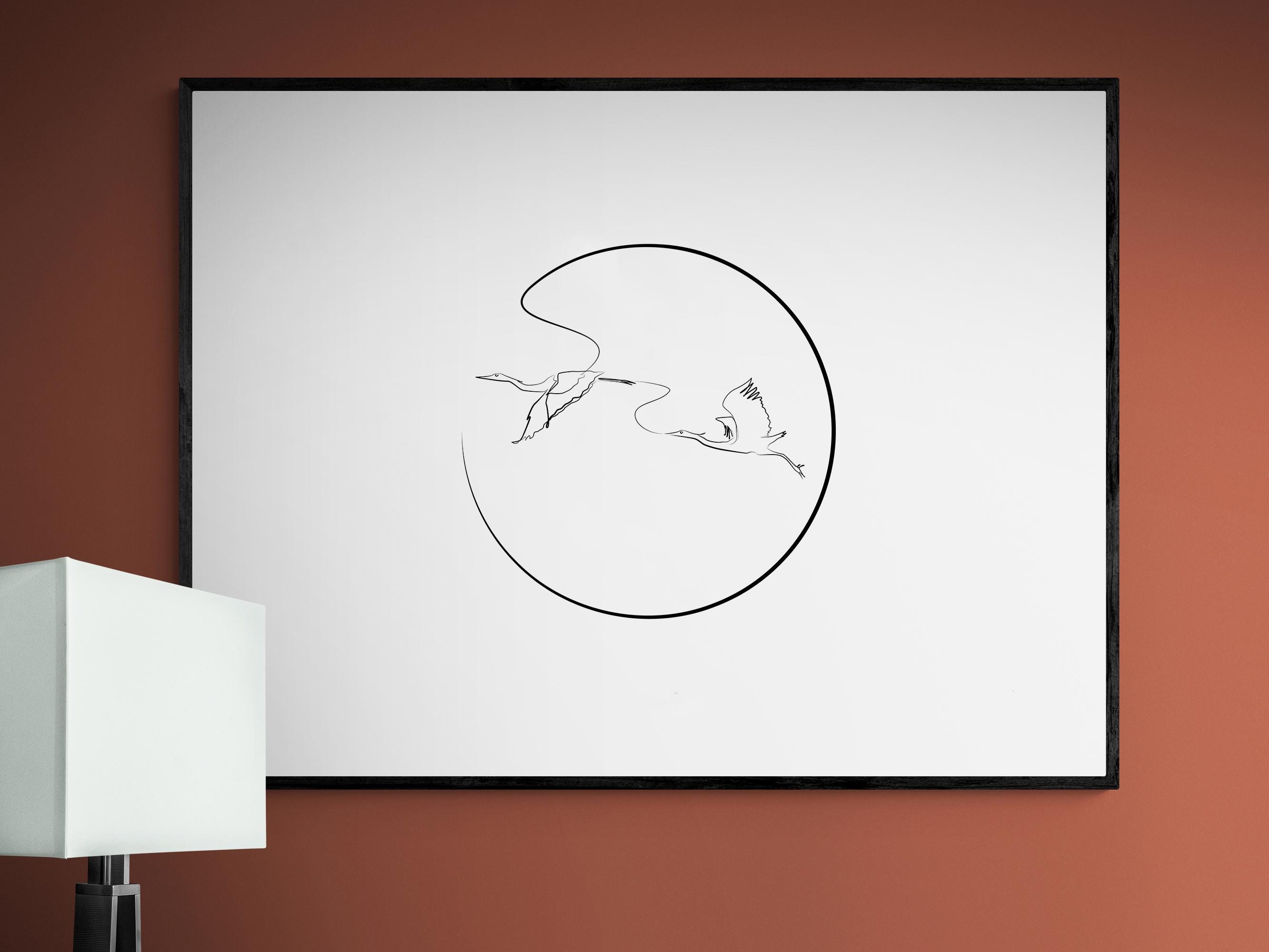 Printable Minimalist Crane Art: Single Line Drawing of Flying Birds - Etsy