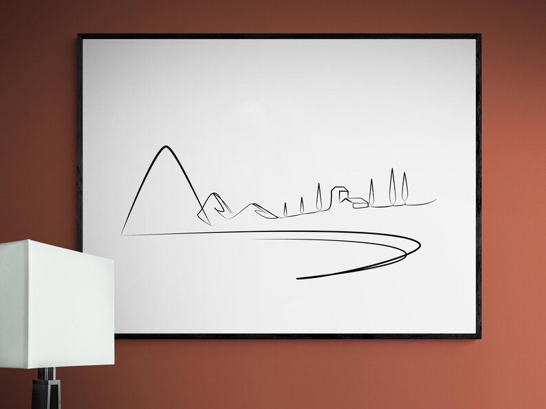 Single Line Landscape Drawing Printable - Minimalist Nature Art Wall ...