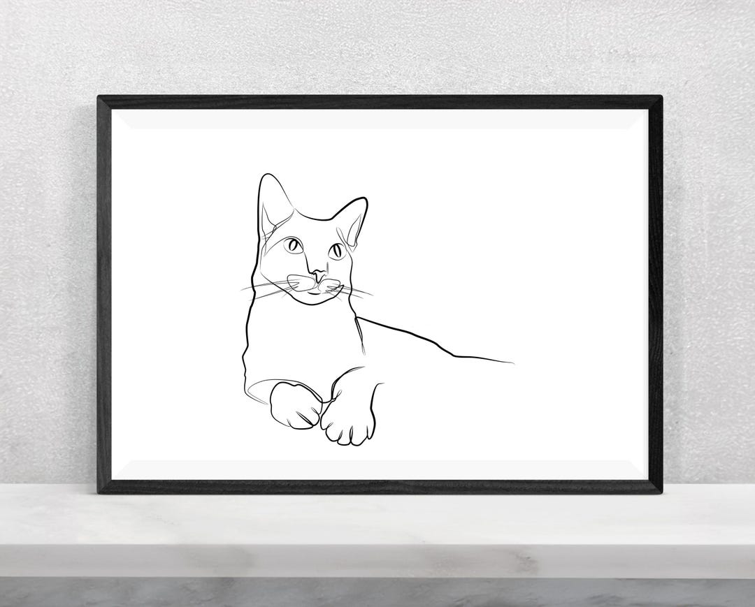 Minimalist One Line Cat Art Print Gift for Lovers - Etsy