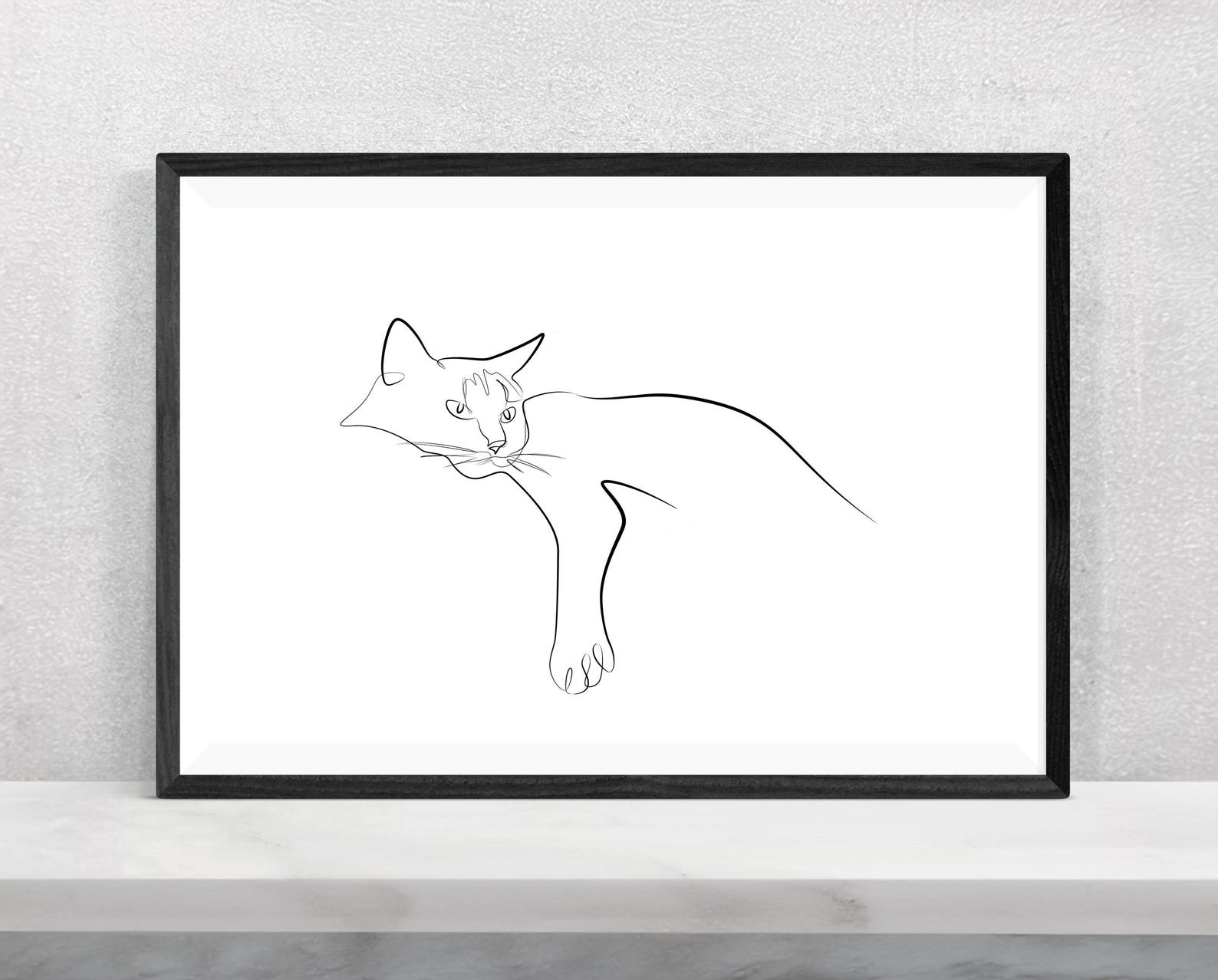 Minimalist Lazy Cat Printable, Modern Single Line Art Drawing for Wall ...