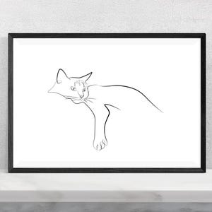 Minimalist Lazy Cat Printable, Modern Single Line Art Drawing for Wall ...