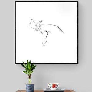 Minimalist Lazy Cat Printable, Modern Single Line Art Drawing for Wall ...